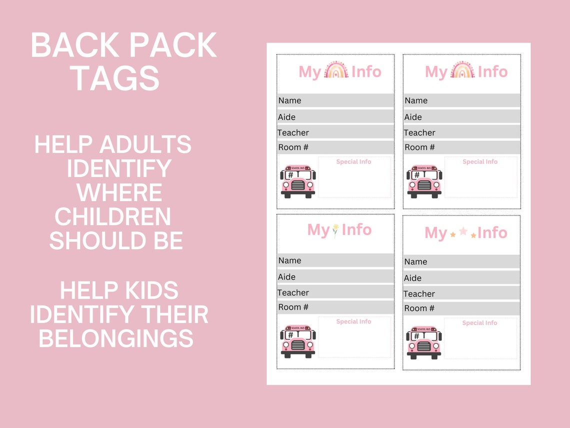 Backpack Info Tag, Kids Printable Backpack Information Tag, Child ...