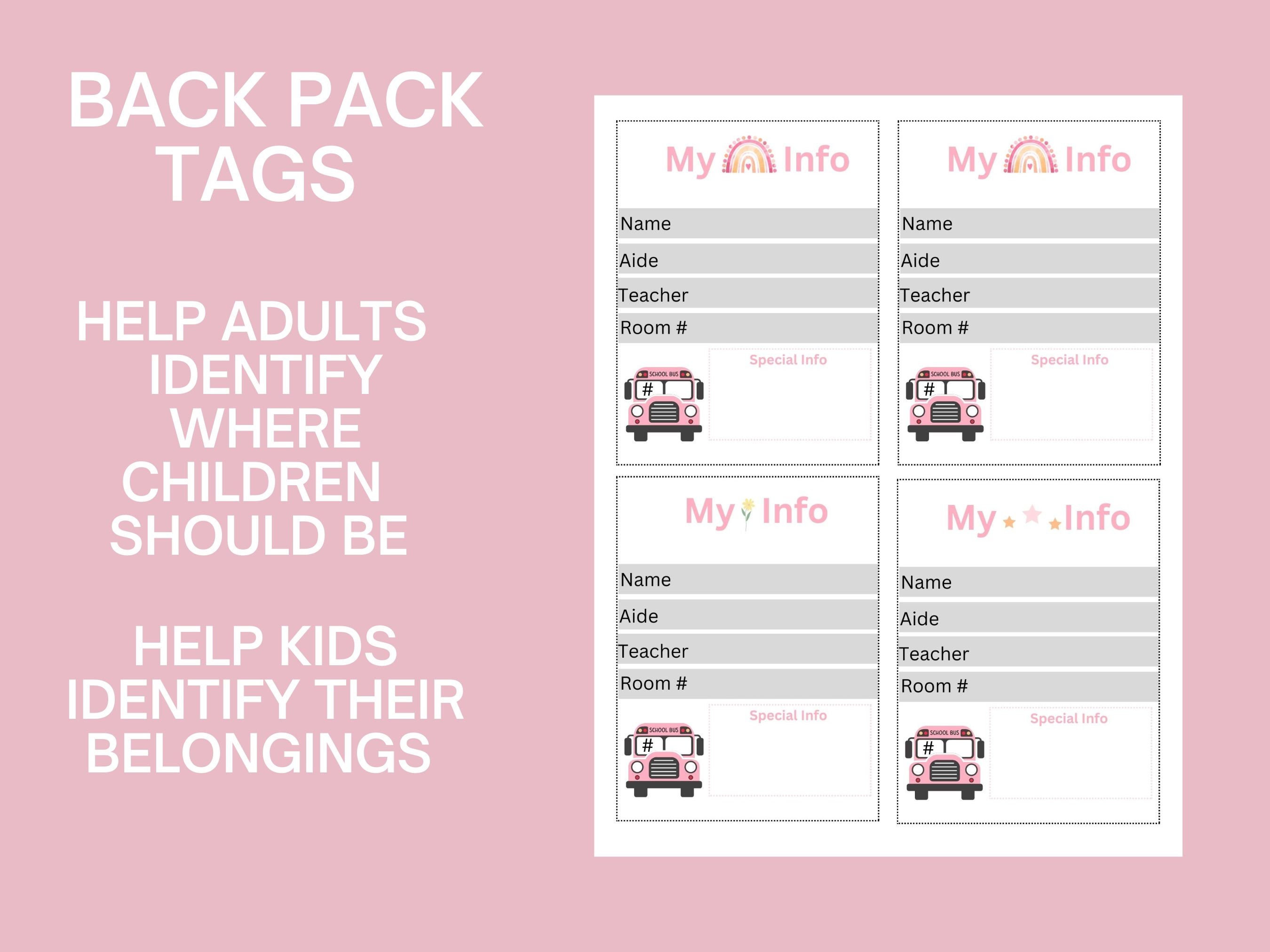 Backpack Info Tag, Kids Printable Backpack Information Tag, Child ...