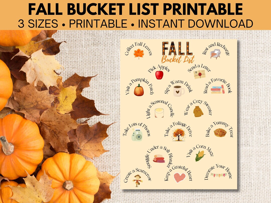 Printable Fall Bucket List, Fall Activities With Kids, Autumn Bucket ...