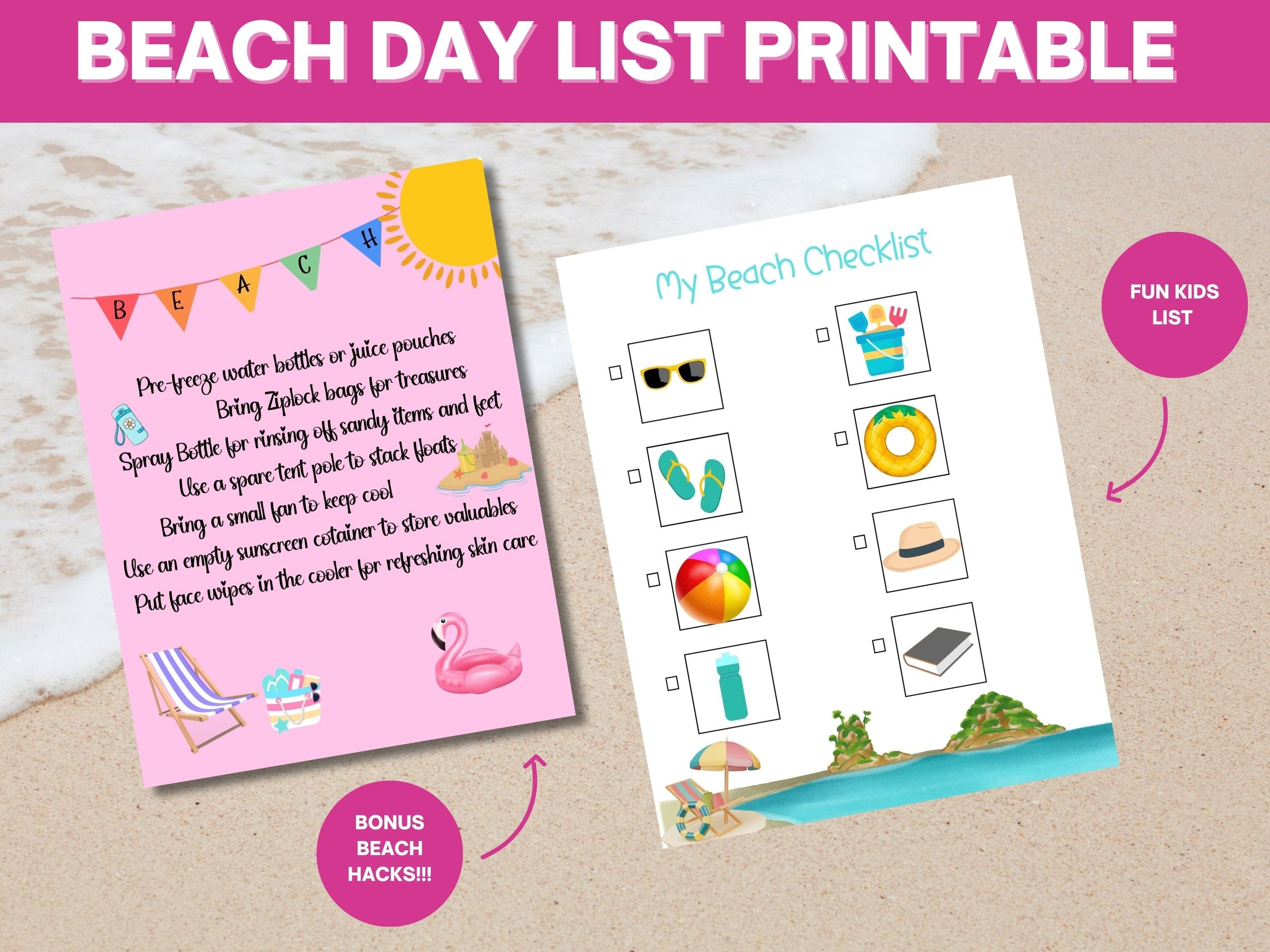 Printable Pink Beach Day Packing List, Checklist for Fun Beach Day, Pre ...