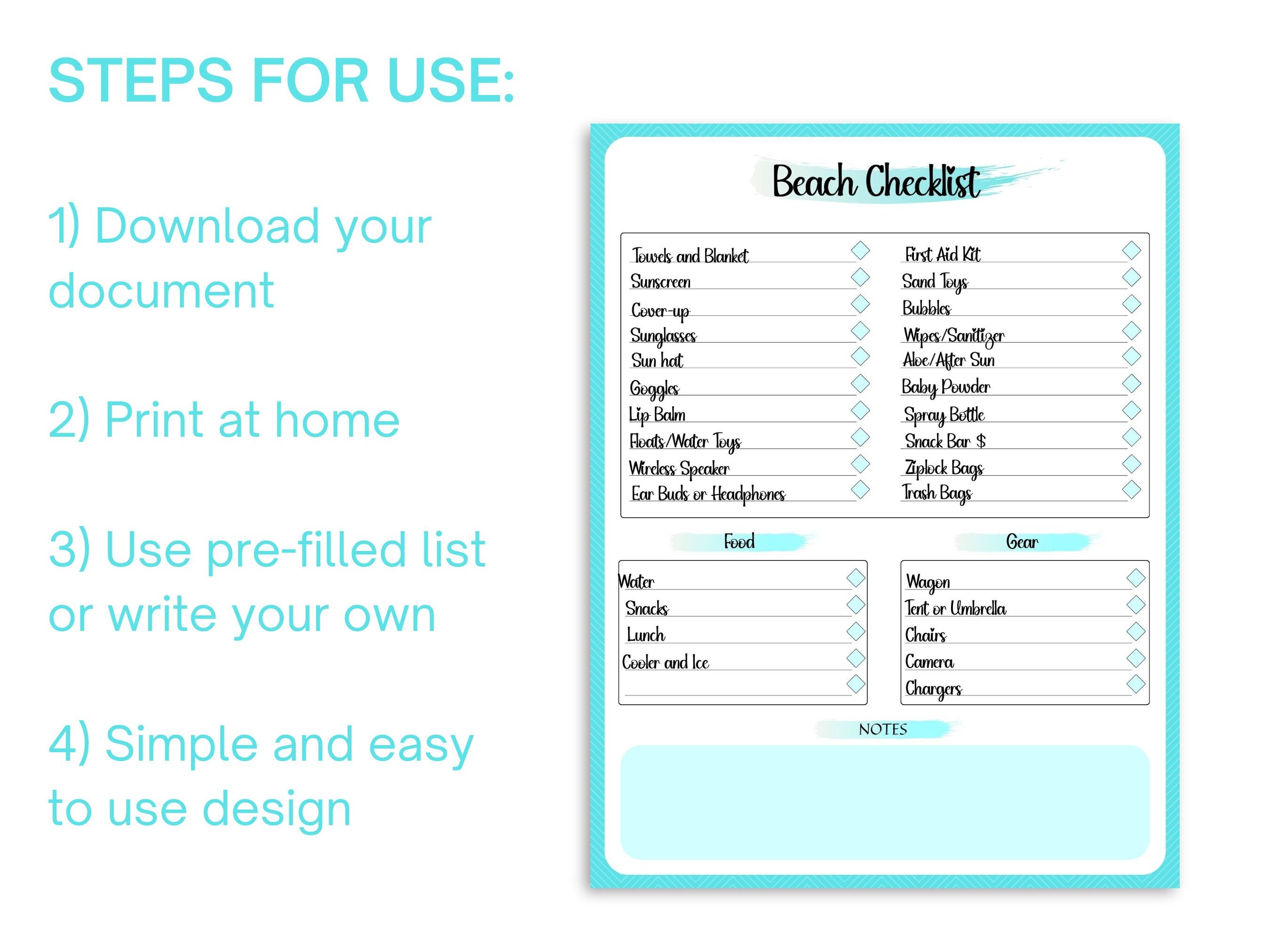 Printable Beach Day Packing List, Checklist for Fun Beach Day, Pre ...