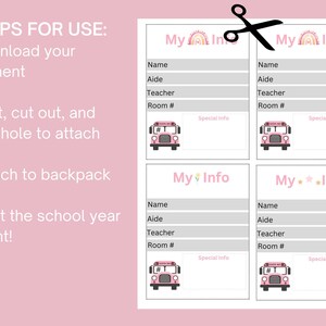 Backpack Info Tag, Kids Printable Backpack Information Tag, Child ...