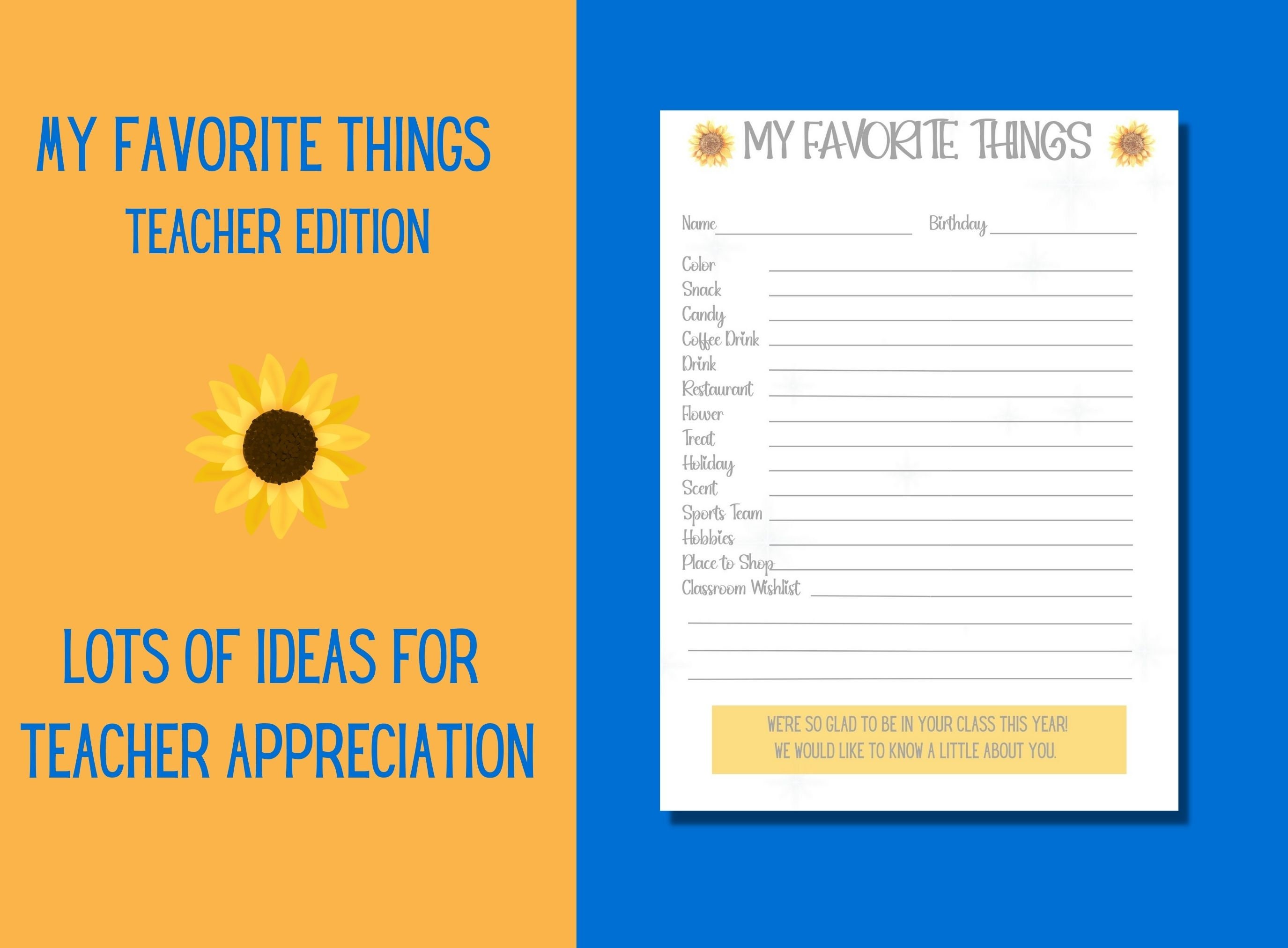 Teacher's Favorite Things Questionnaire, All About My Teacher, Teacher ...