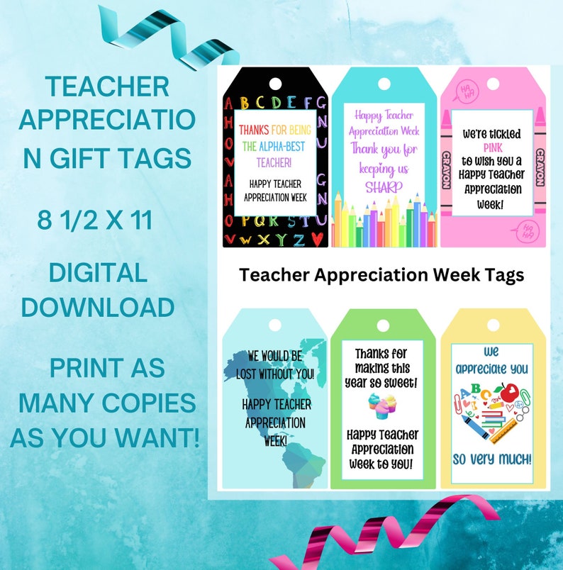 Teacher Appreciation Week Gift Tags for Teachers, Printable Teacher ...
