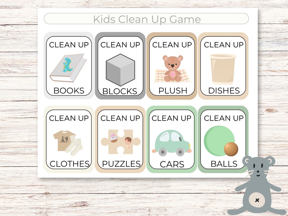 Printable Clean up Kids Card Game, Pick up Cards for Kids Cleaning, Fun ...