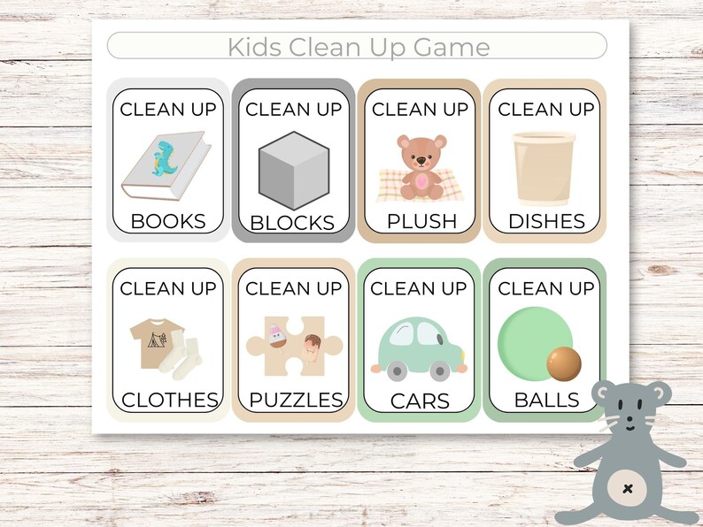 Printable Clean up Kids Card Game, Pick up Cards for Kids Cleaning, Fun ...