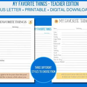 Teacher's Favorite Things Questionnaire All About My - Etsy