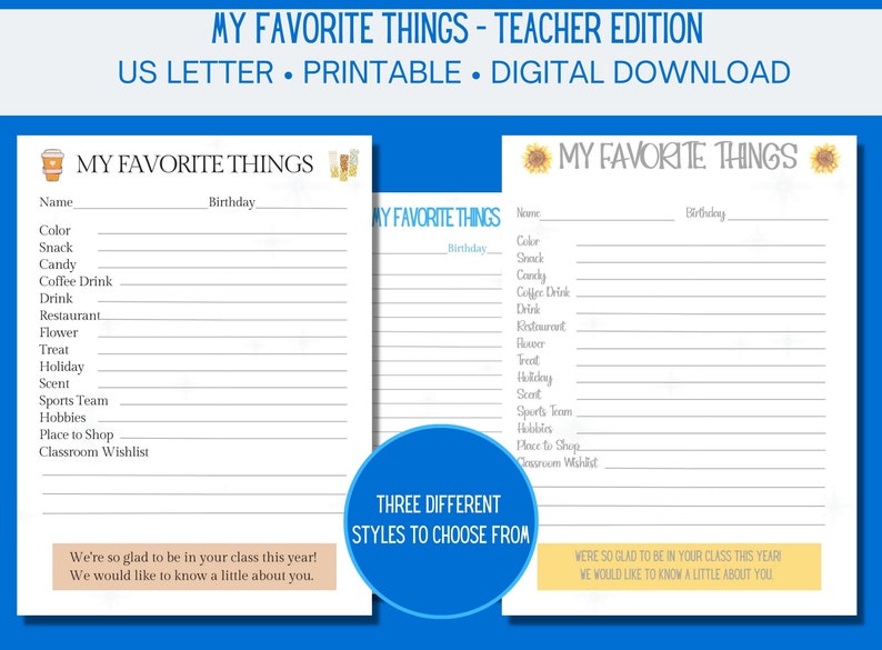 Teacher's Favorite Things Questionnaire, All About My Teacher, Teacher ...