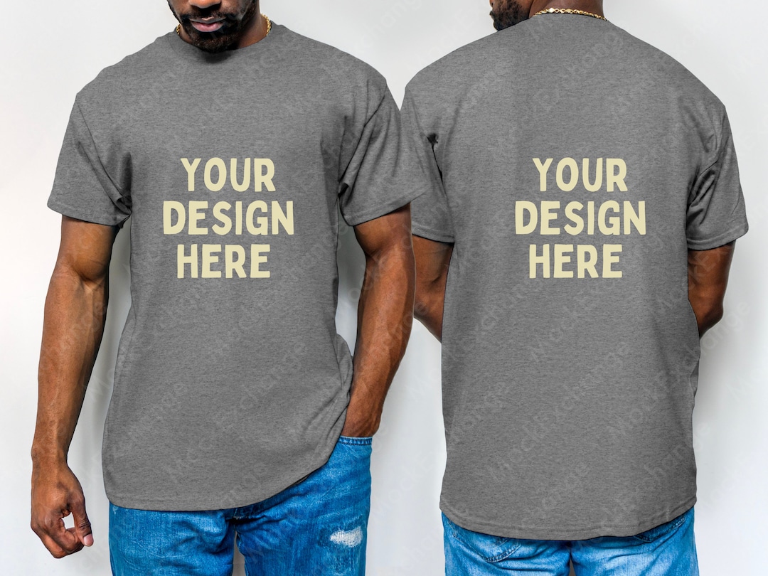 Front and Back Gildan 5000 Graphite Heather T-shirt Mockup, G500 Grey ...
