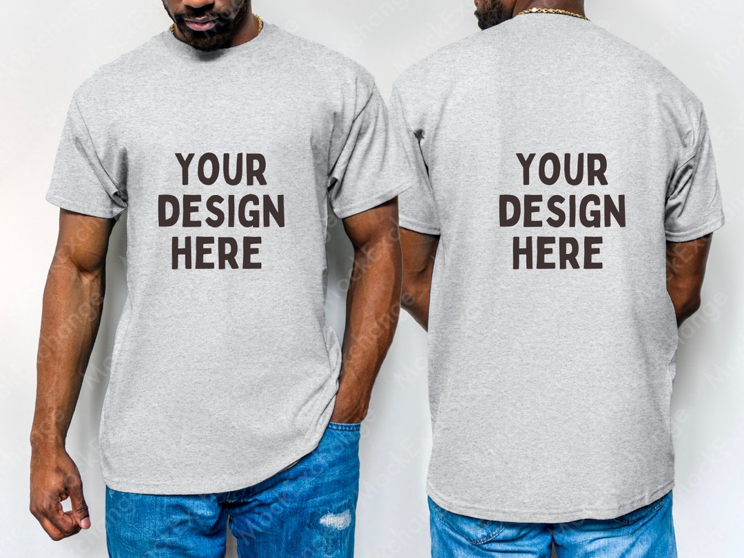 Front and Back Gildan 5000 Ash Gray T-shirt Mockup, G500 Mockup, Gildan ...