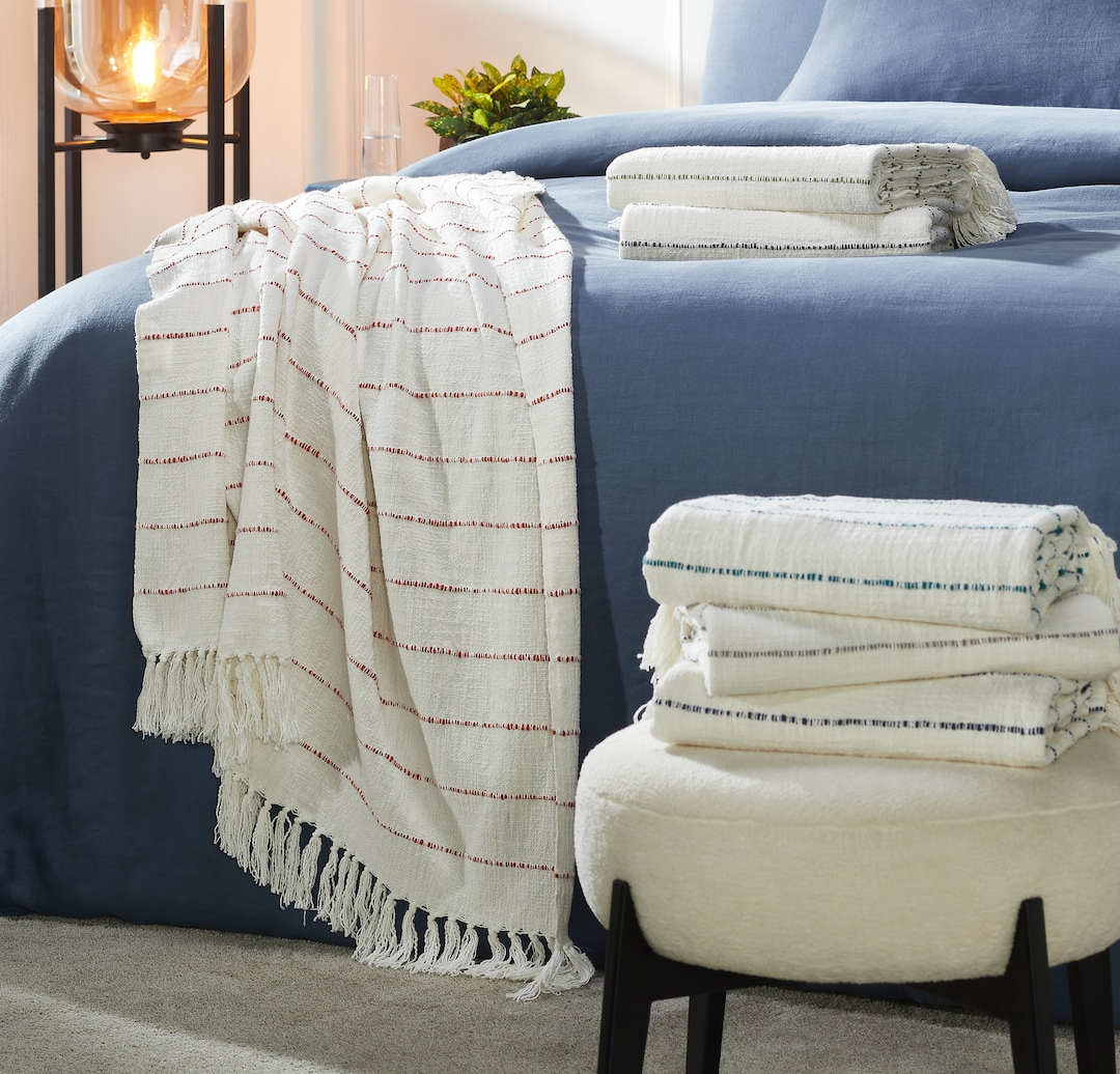 Decorative Throw Blanket | Cotton Slub | Lightweight & Soft Woven Throw ...