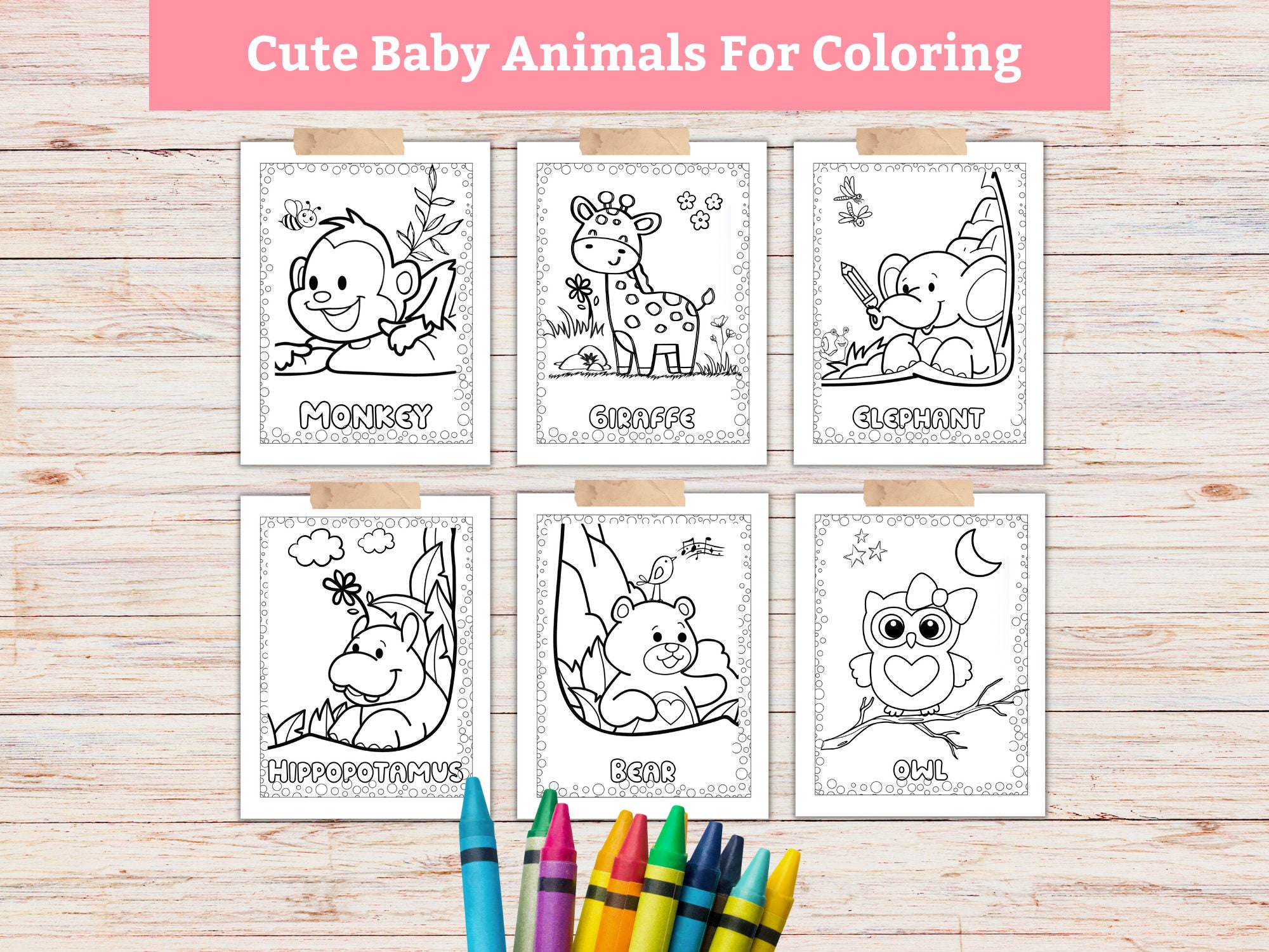 Baby Animals Coloring Pages for Kids. Digital Printable Coloring Pages ...