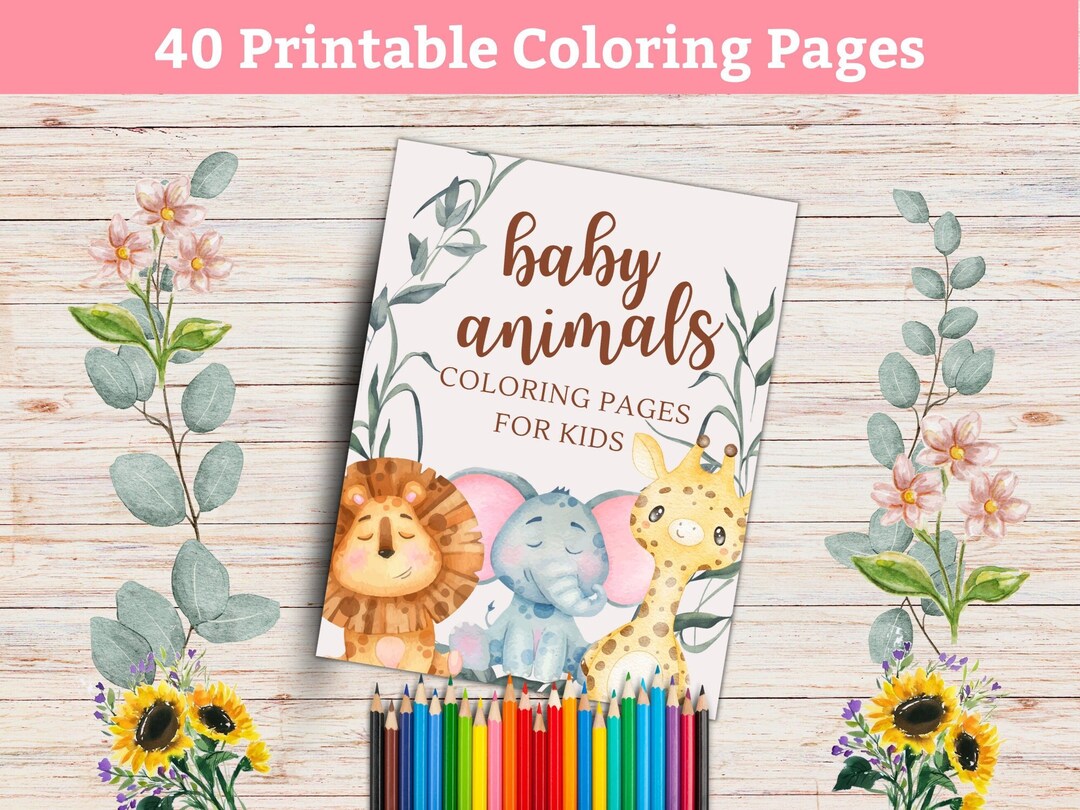 Baby Animals Coloring Pages for Kids. Digital Printable Coloring Pages ...