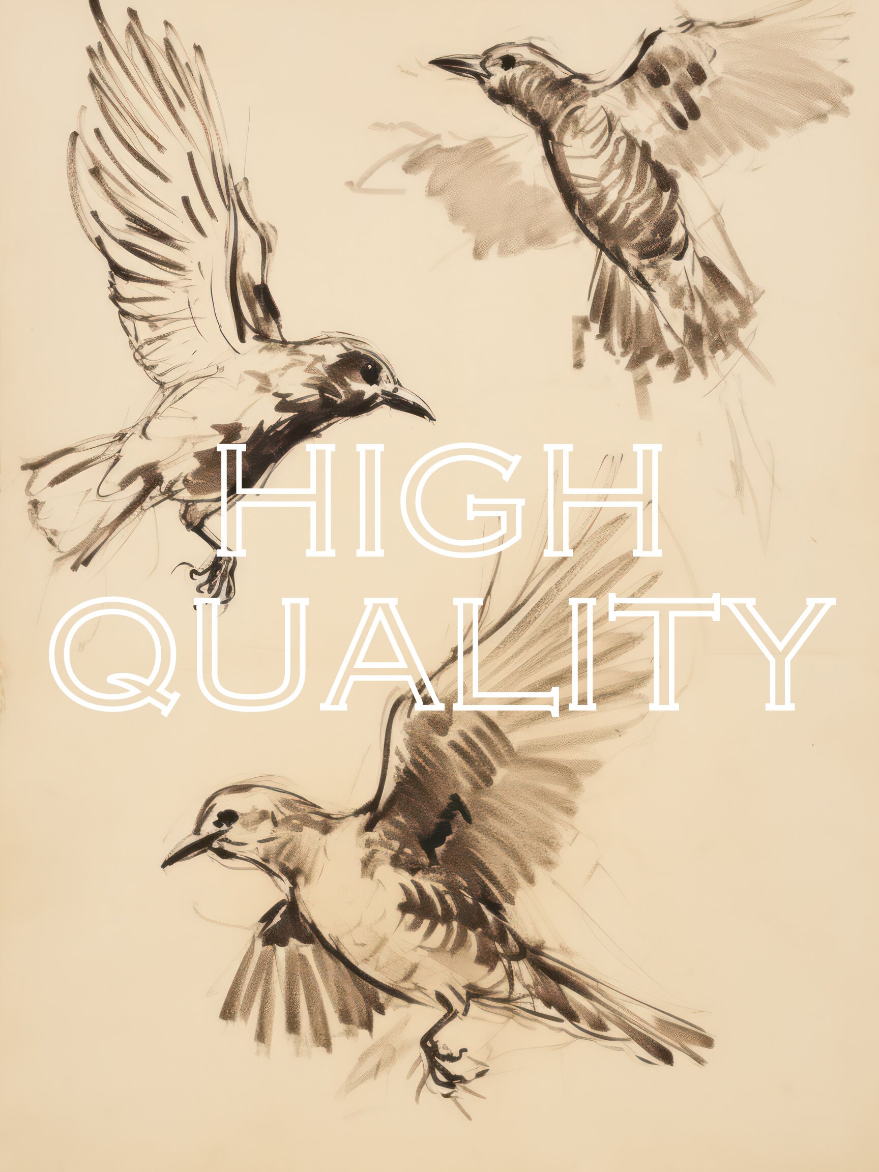 Printable Abstract Sketch, Vintage Bird Painting, Line Art Print ...