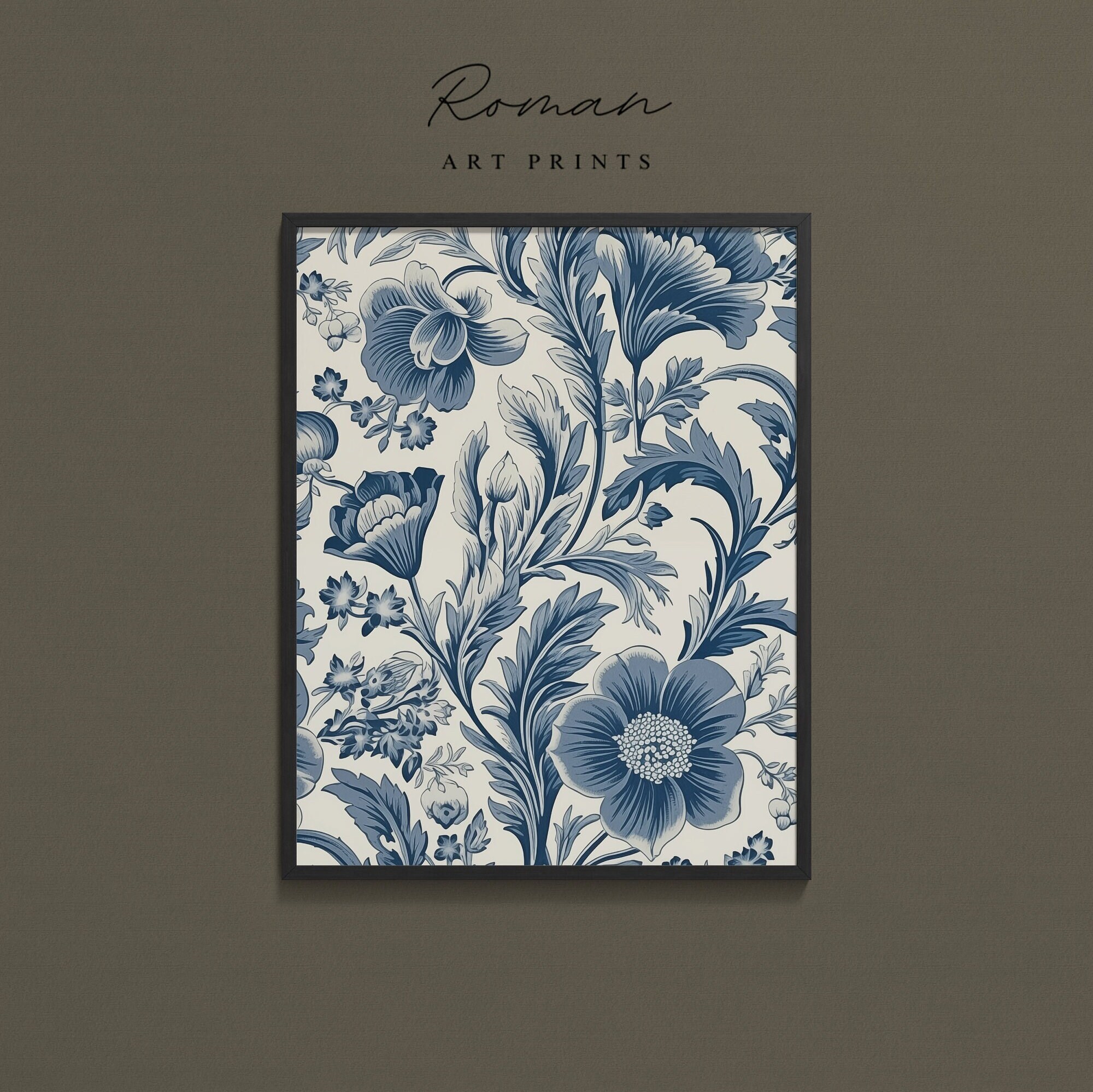 Printable Blue Floral Pattern, Downloadable Print, Botanical Wall Art ...