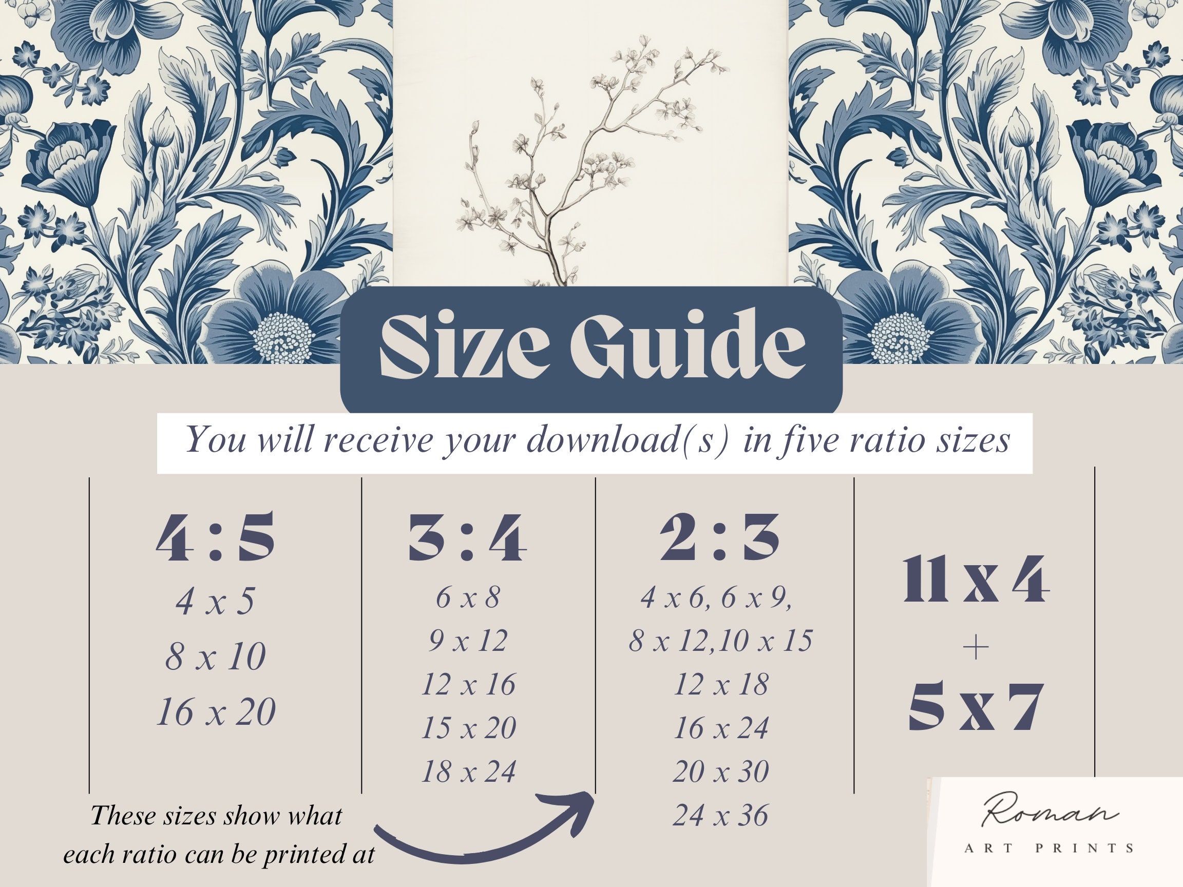 Printable Blue Floral Pattern, Downloadable Print, Botanical Wall Art ...