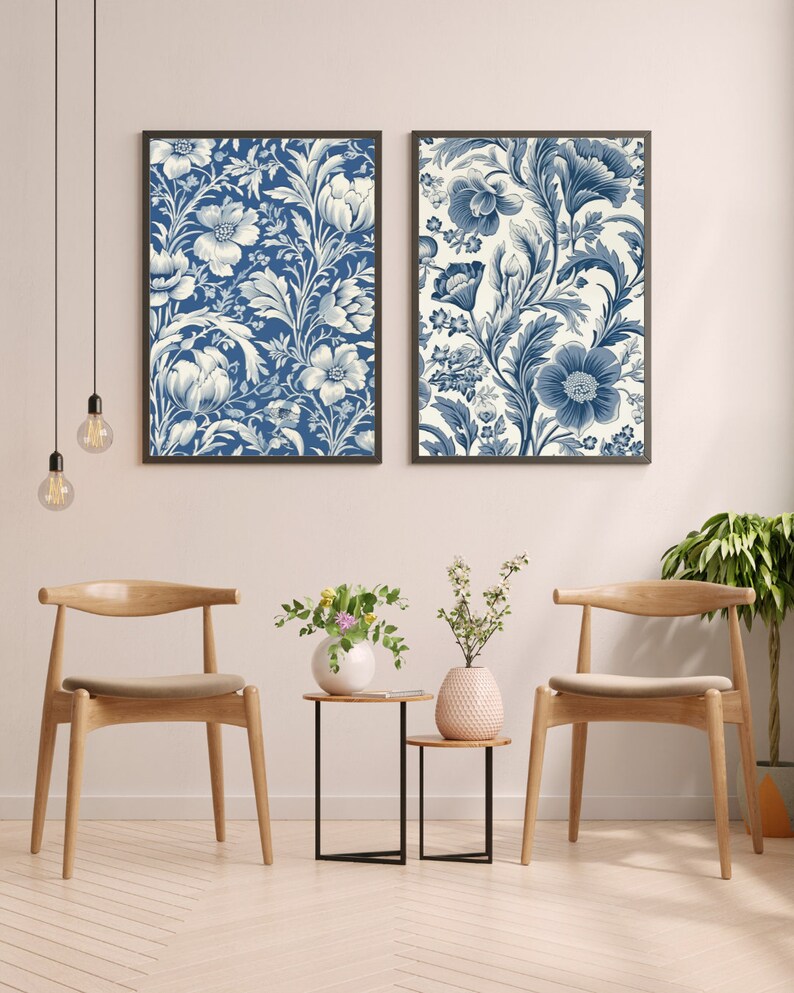 Printable Blue Floral Pattern, Downloadable Print, Botanical Wall Art ...