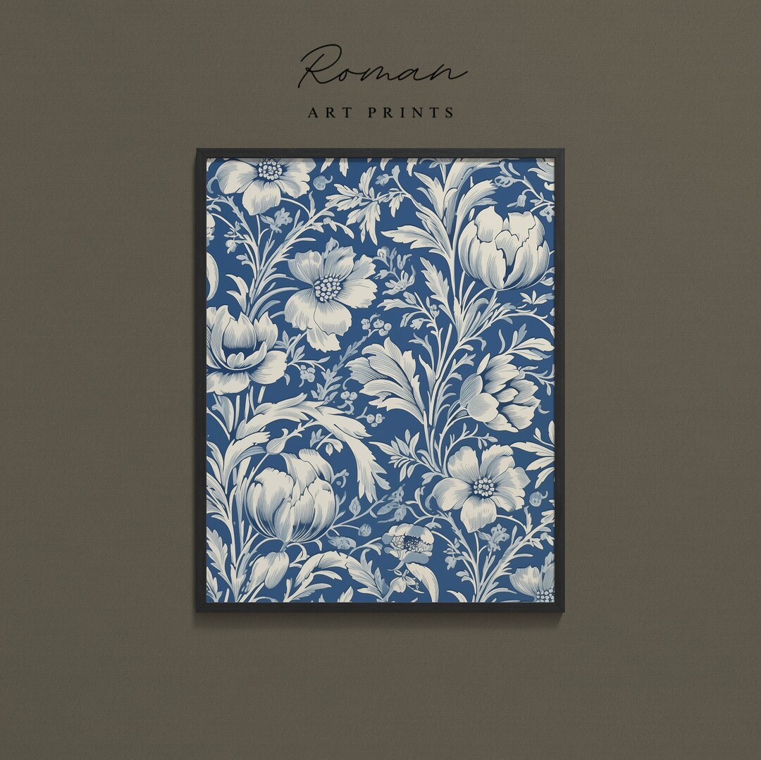 Printable Blue Floral Pattern, Downloadable Print, Botanical Wall Art ...