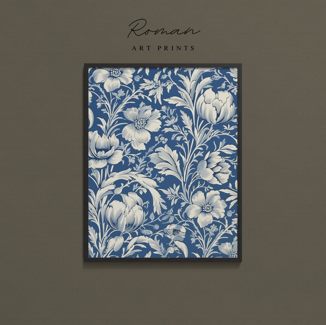 Printable Blue Floral Pattern, Downloadable Print, Botanical Wall Art ...