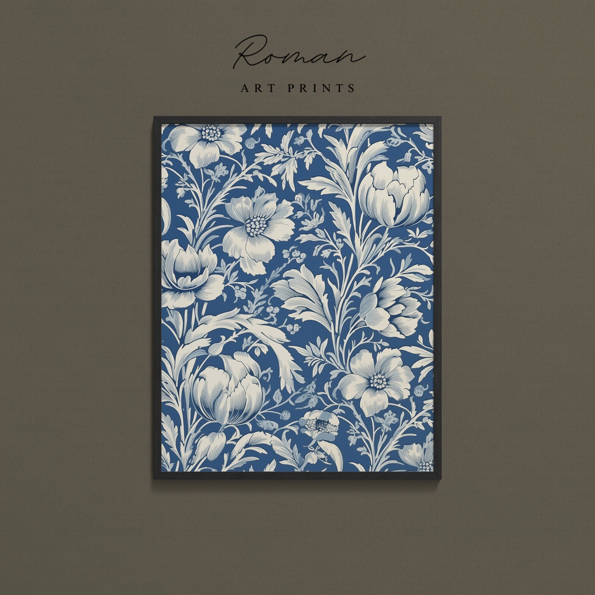 Printable Blue Floral Pattern, Downloadable Print, Botanical Wall Art ...