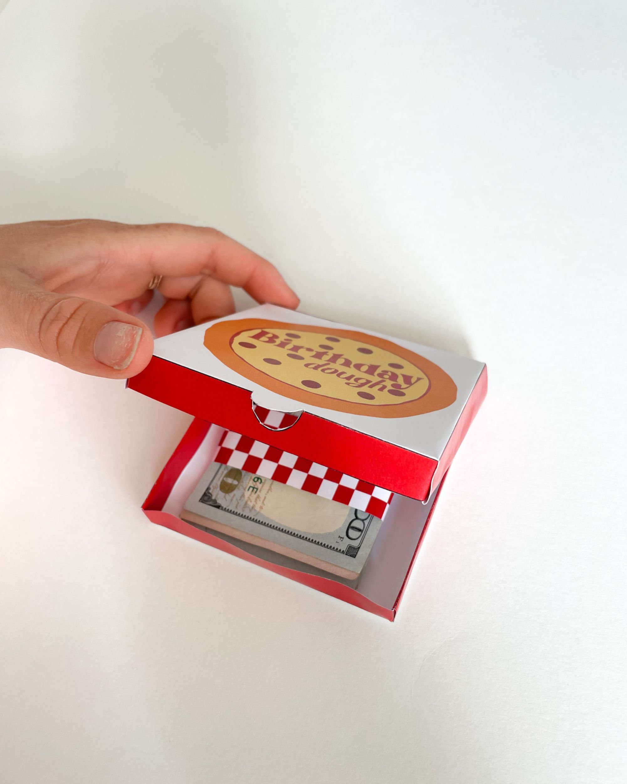 Birthday Money Pizza Box White and Red Dough Funny Money Holder Gift ...