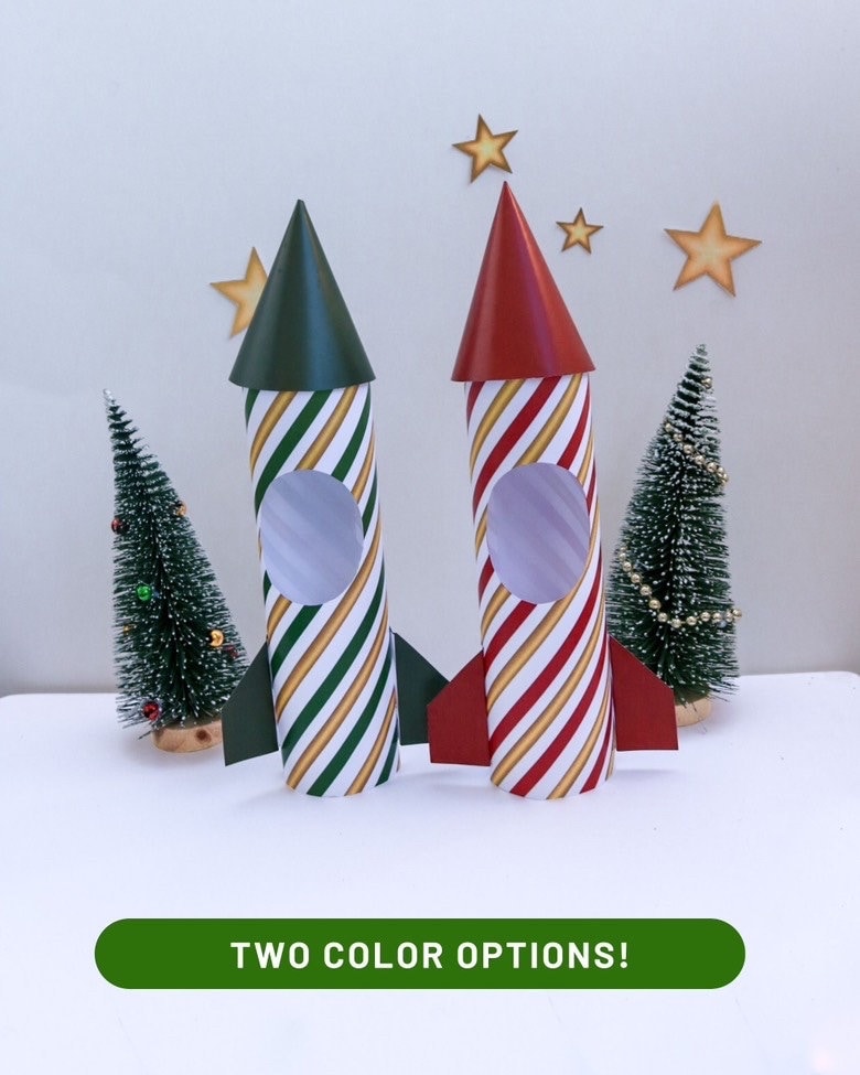 Christmas Elf Rocket Arrival Day Space Themed Red and Green Spaceship ...