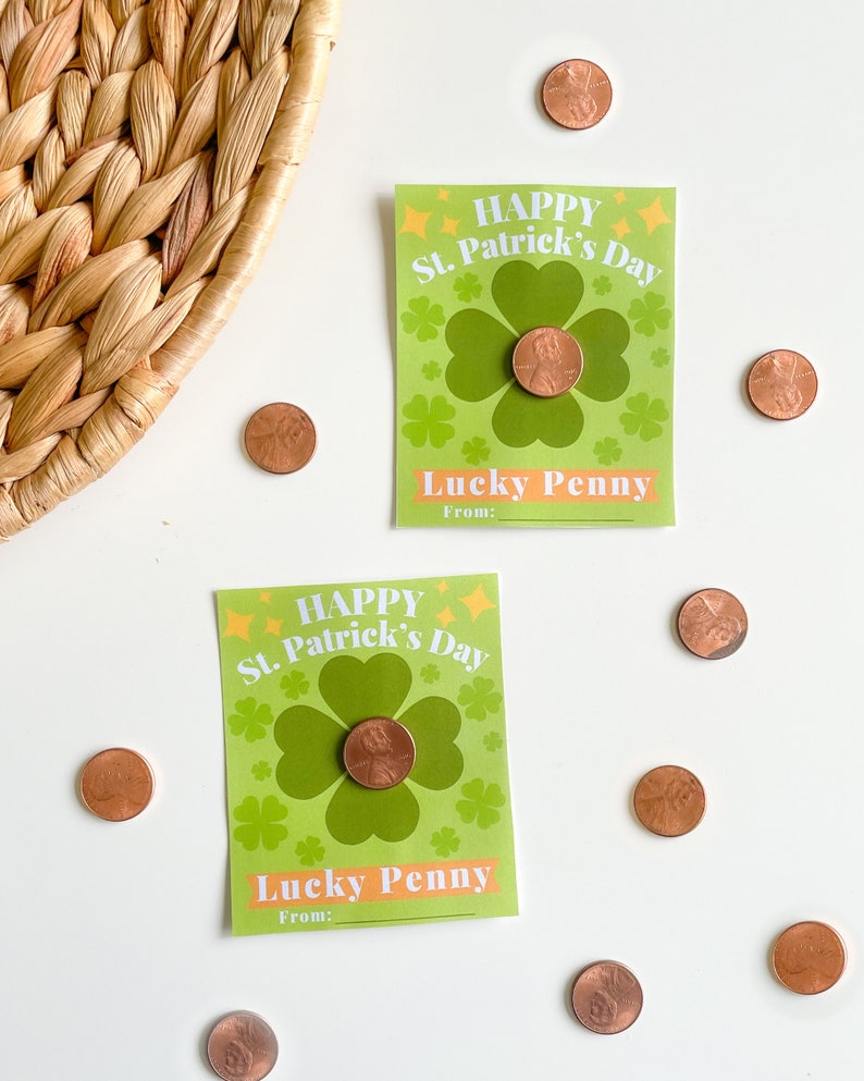 Lucky Penny Card Gift St Patricks Day Printable Coin Holder for Class ...