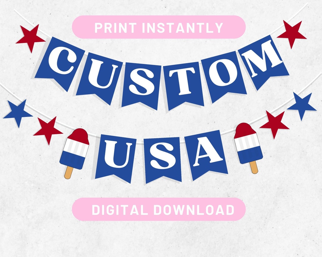 4th of July Patriotic Banner Printable Stars and Stripes USA Sign for ...