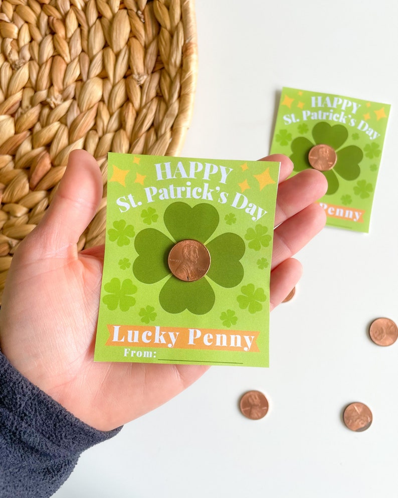 Lucky Penny Card Gift St Patricks Day Printable Coin Holder for Class ...