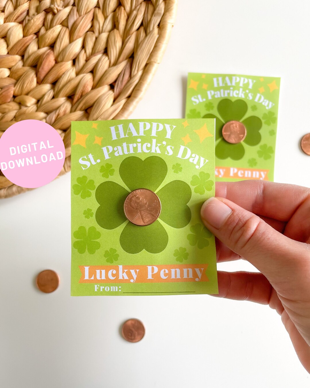 Lucky Penny Card Gift St Patricks Day Printable Coin Holder for Class ...
