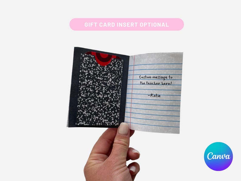 Editable Teacher Gift Card Holder Template Composition Notebook Style ...