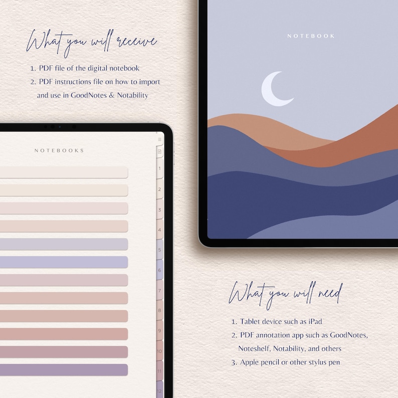 Minimalist Digital Notebook: Pastel Blue, 20 Templates (PDF) - for ...