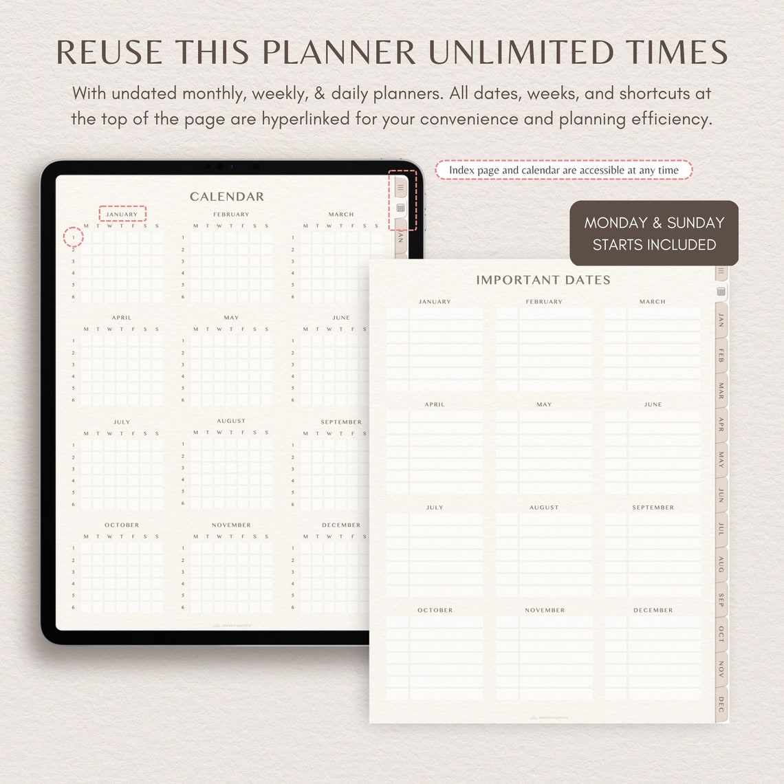 Minimalist Boho Digital Planner: Undated, Daily, Weekly, Monthly (PDF ...