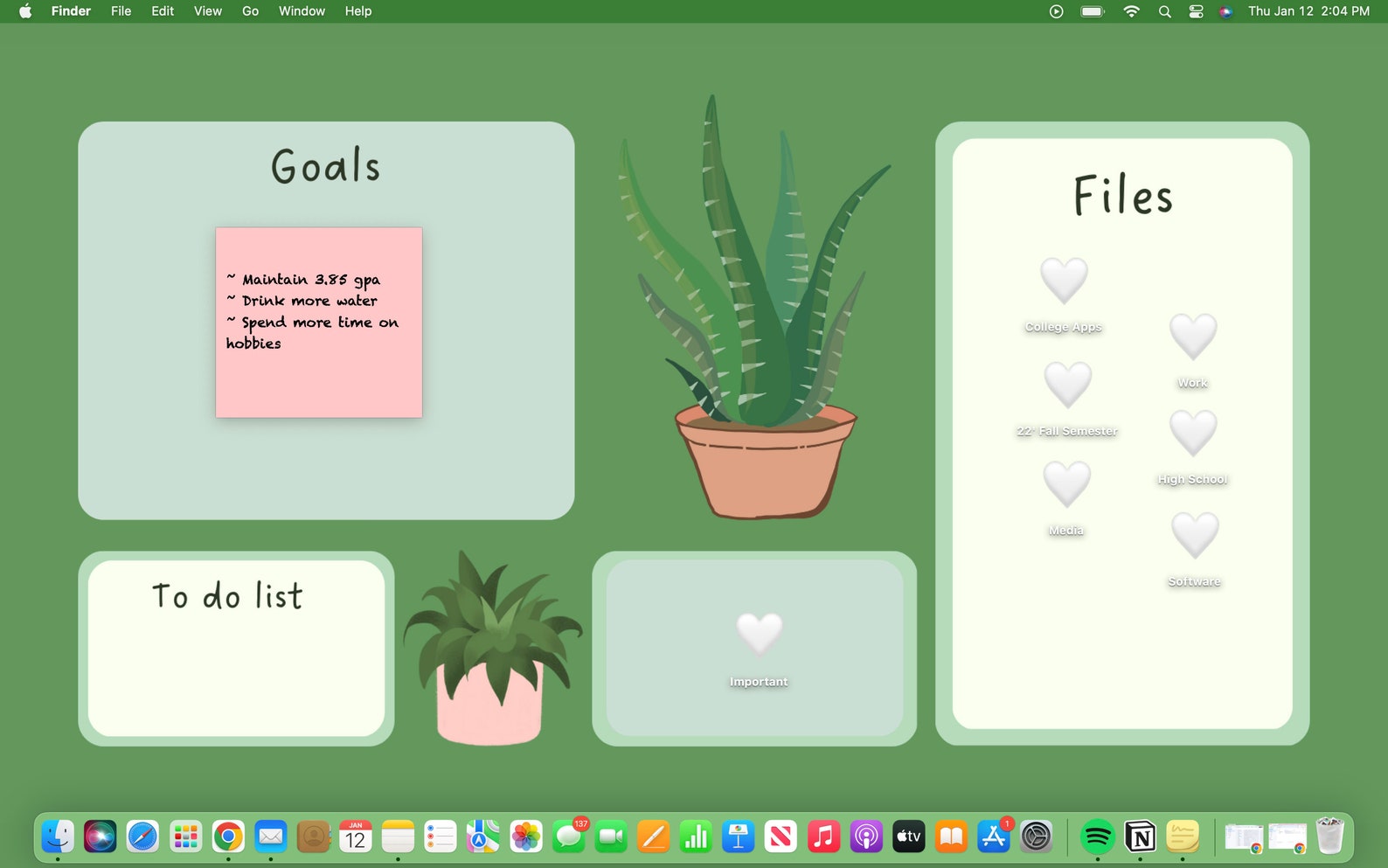 Cute Green Plant Desktop Wallpaper Organizer - Etsy