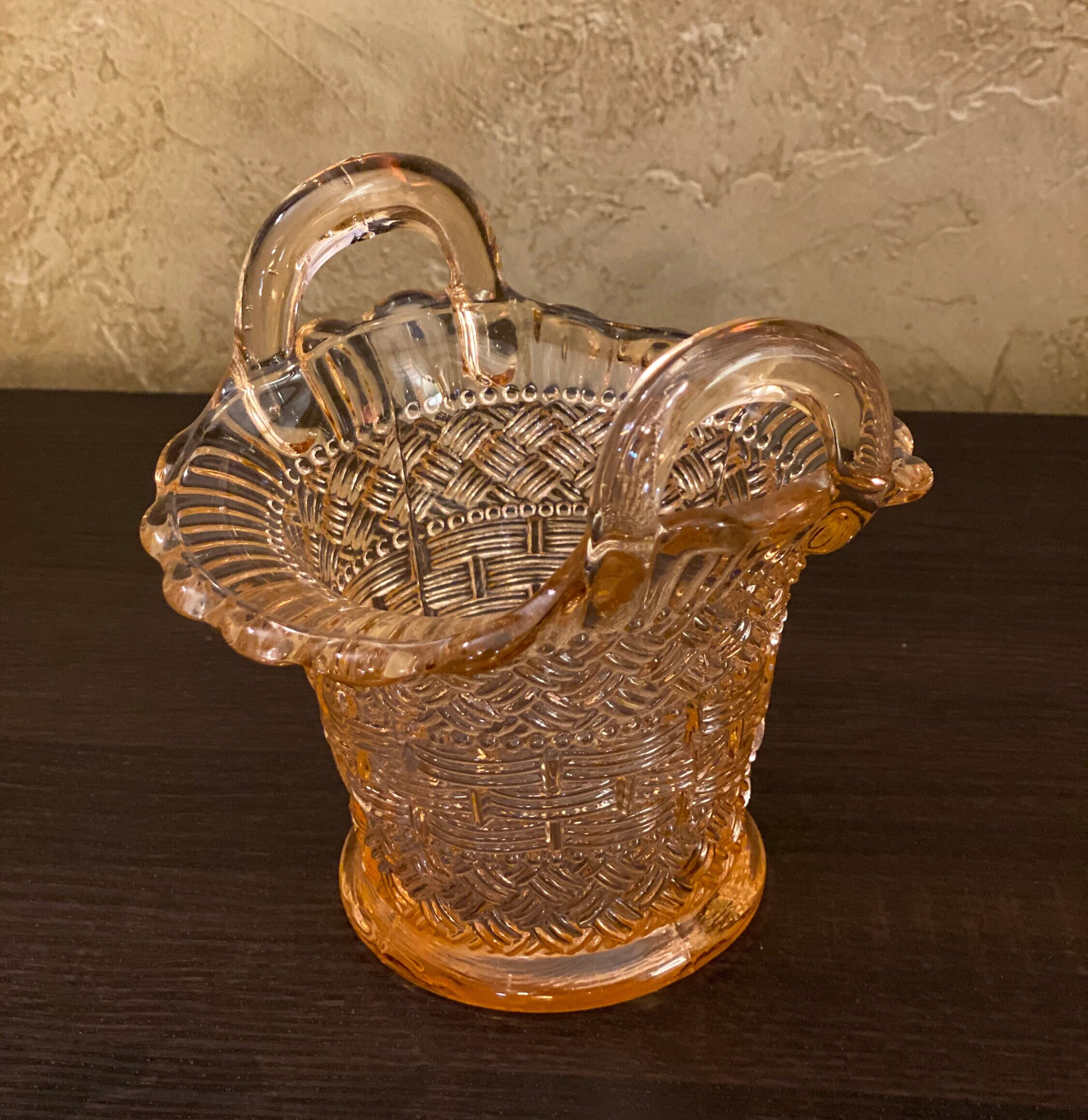 Dugan Peach Pink Depression Glass Basket - Etsy