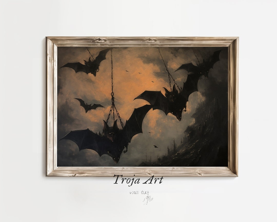 PRINTABLE Halloween Wall Art, Flaying Foxes Vintage Oil Painting, Moody ...