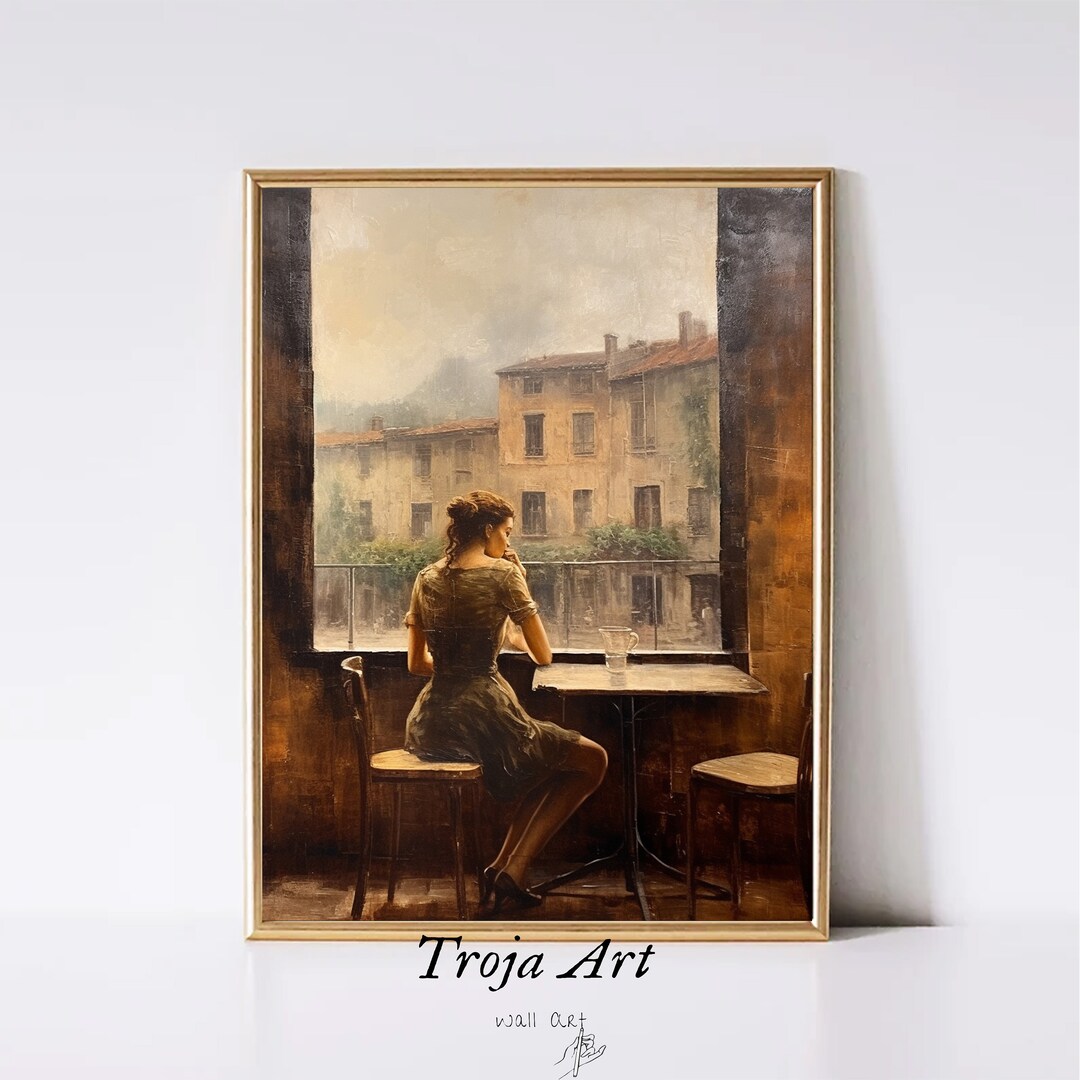 Vintage Portrait Oil Painting an Italian Girl Watches the Streets of ...