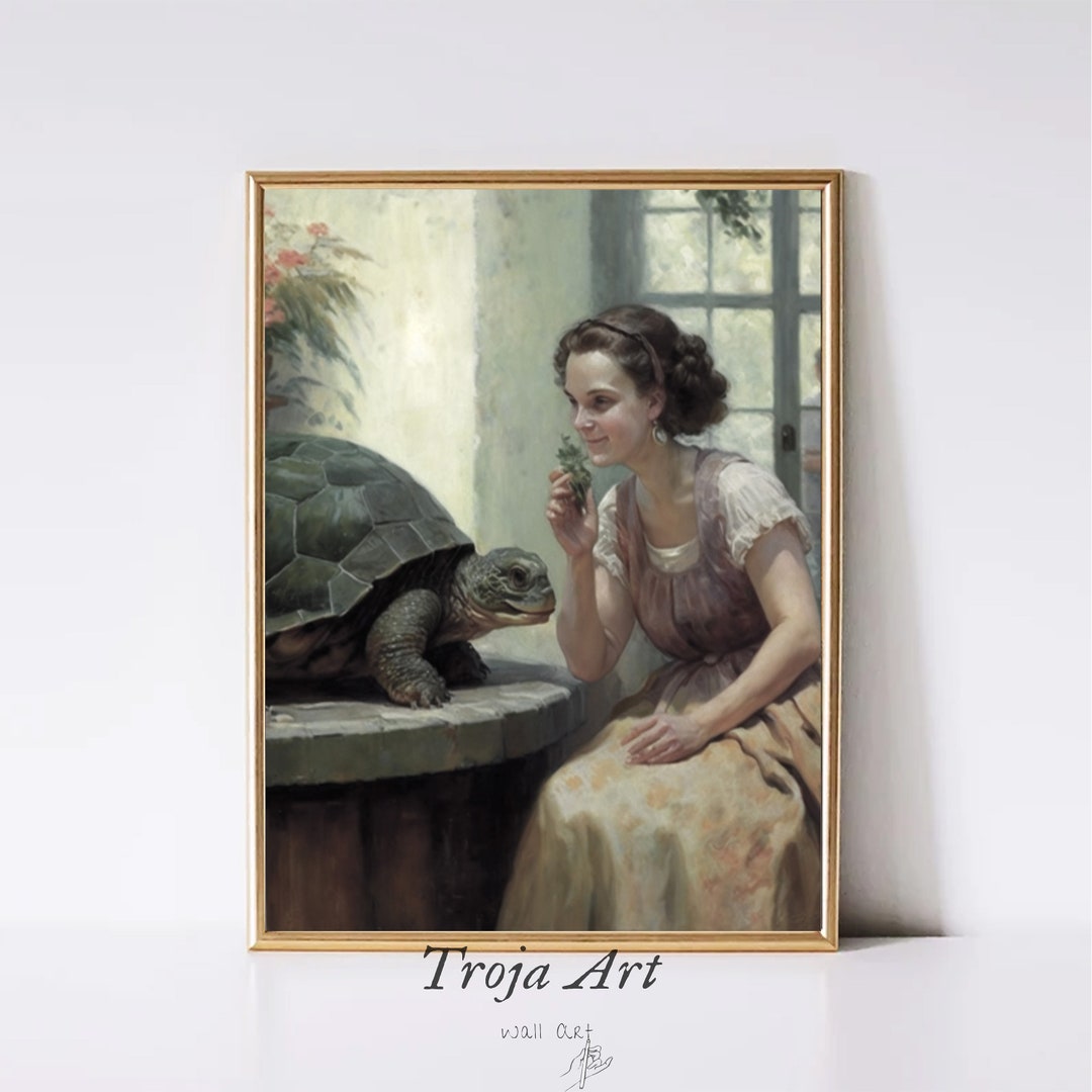Turtle Trainer Young Woman Portrait Painting Portrait Print Pale Oil ...