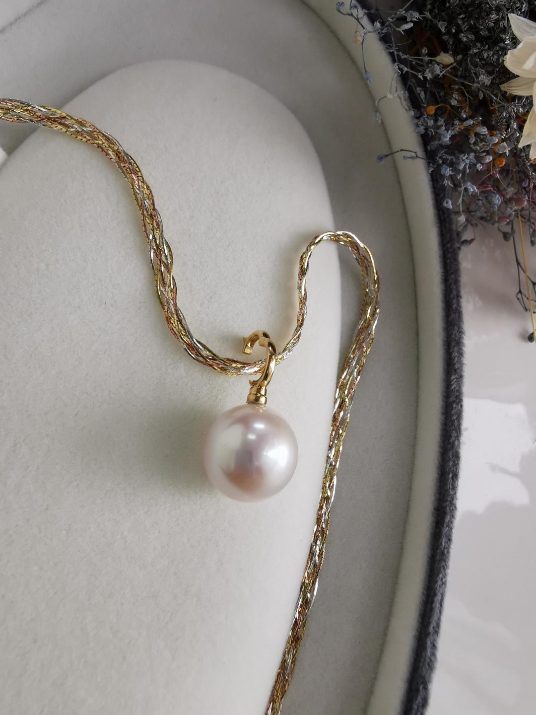 18K Solid Gold Detachable Clasp Pendant With Genuine Large White 13.6mm ...