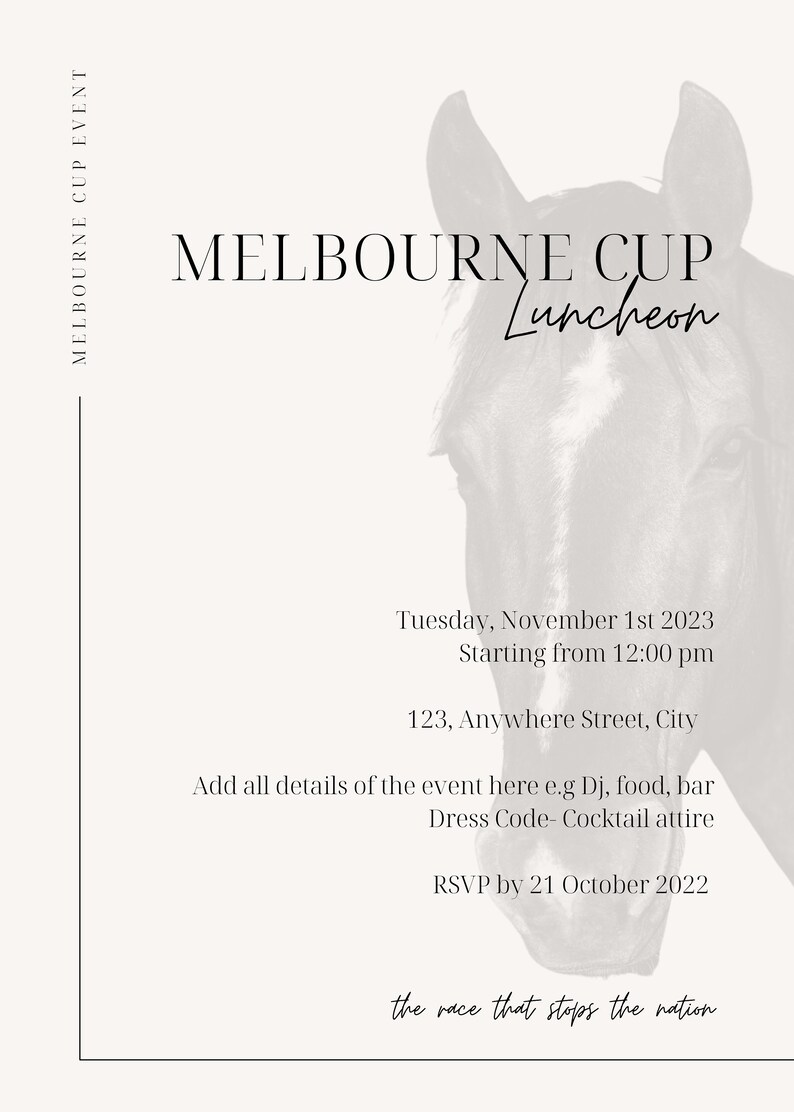 Melbourne Cup/ Race Day Invitation - Horse Race Day Invite - Etsy