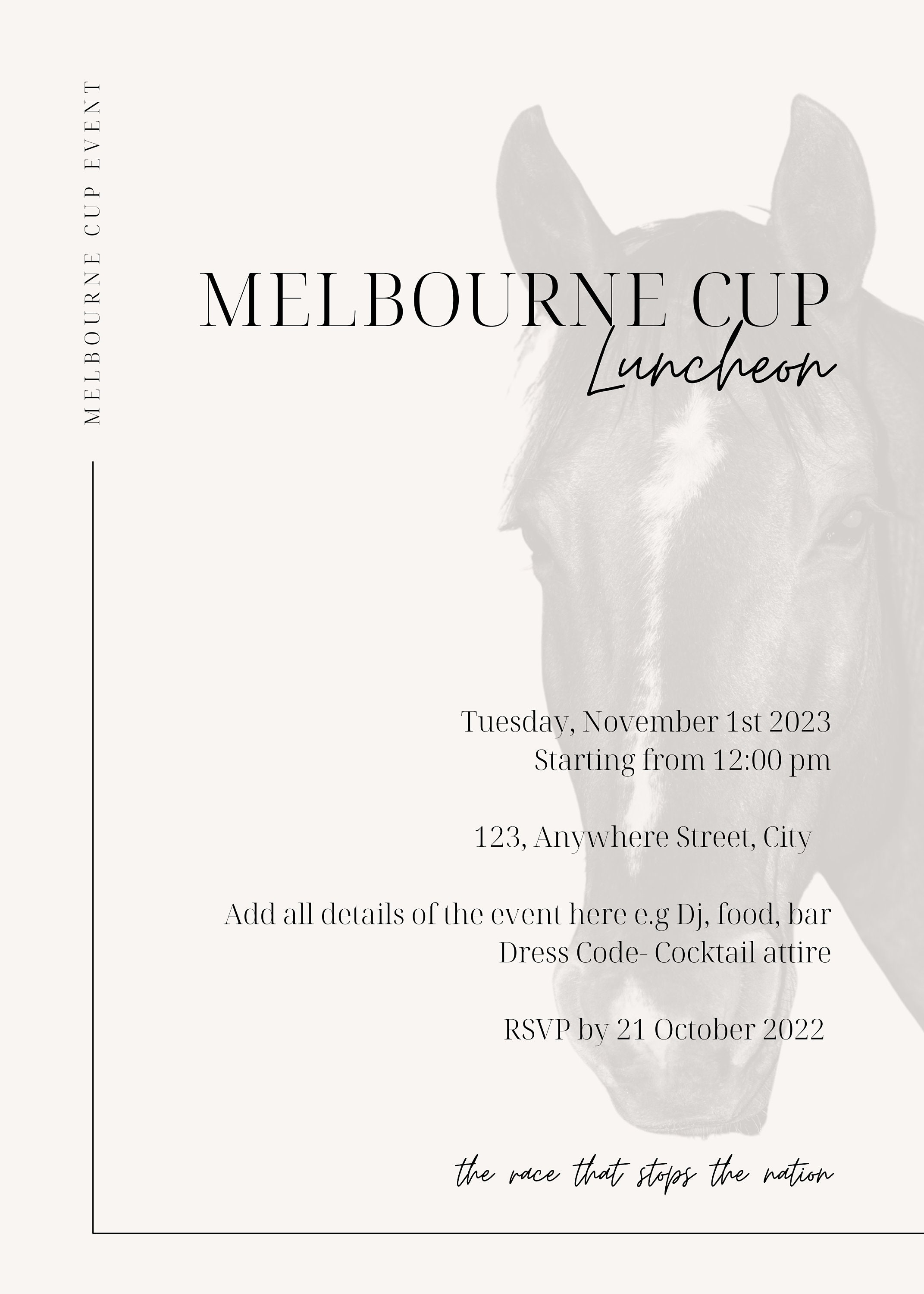 Melbourne Cup/ Race Day Invitation - Horse Race Day Invite - Etsy