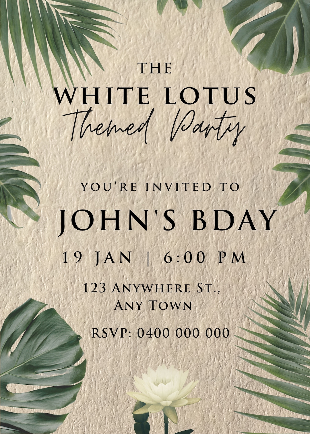 White Lotus Themed Party Invitation Etsy