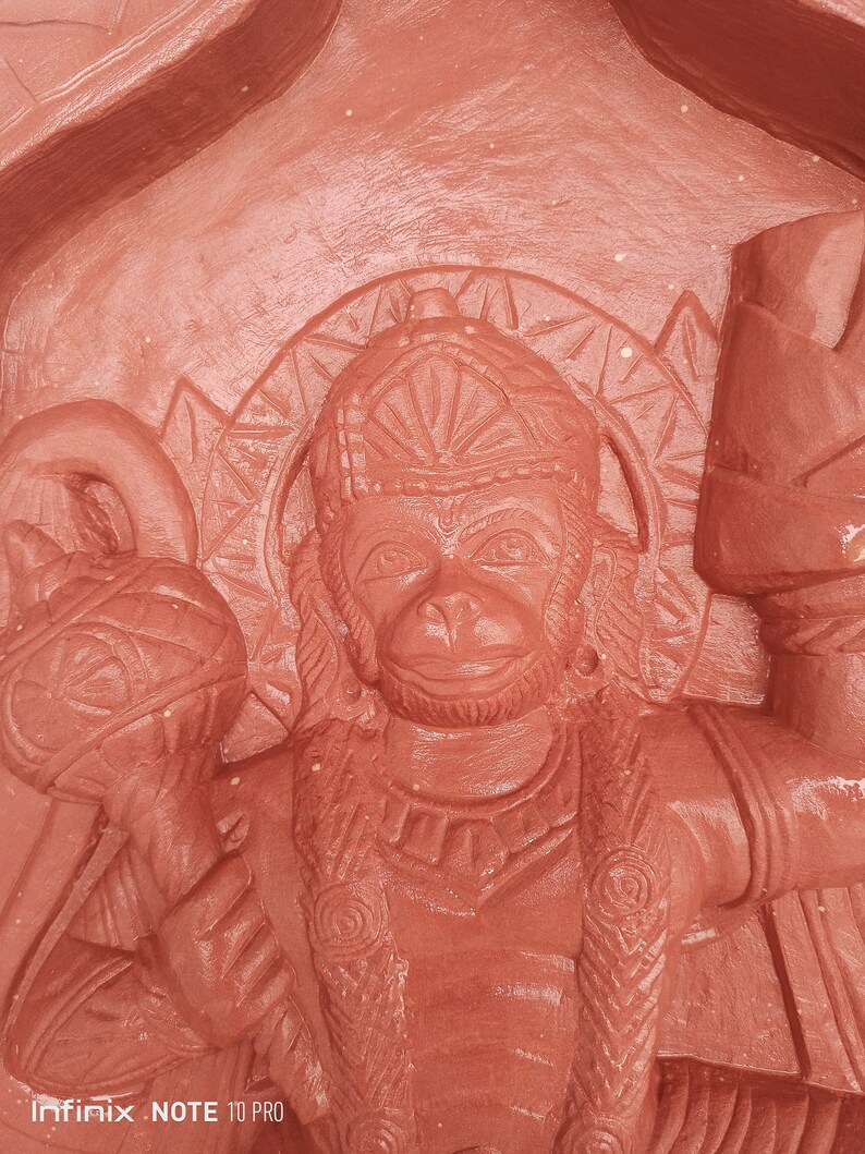Hanuman Red Color Stone Statue Sanjivani Medicine With - Etsy