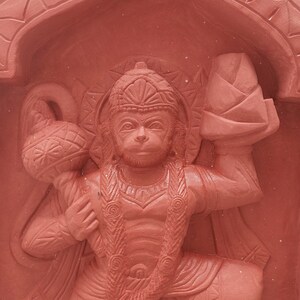 Hanuman Red Color Stone Statue Sanjivani Medicine With - Etsy