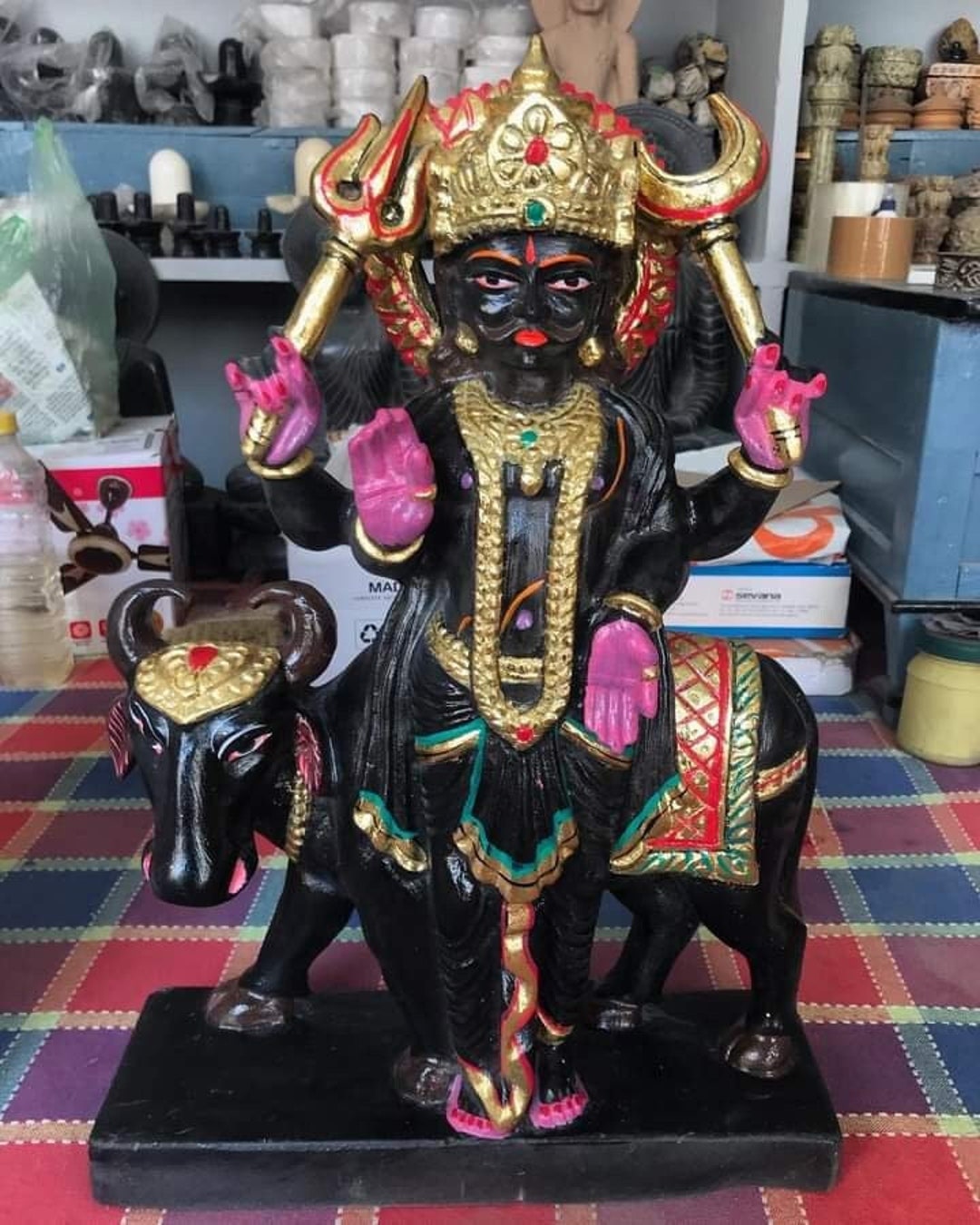 Shani Dev Divine Strength: Handcrafted 15-inch Standing Black Stone ...