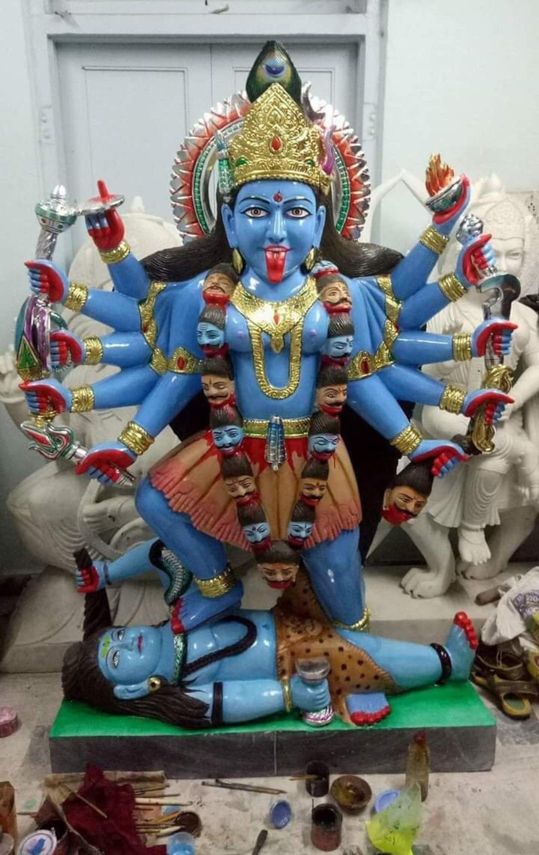 Mahakali Maa 10 Hand Statue Natural Stone Culture Multicolor Kali Idol ...