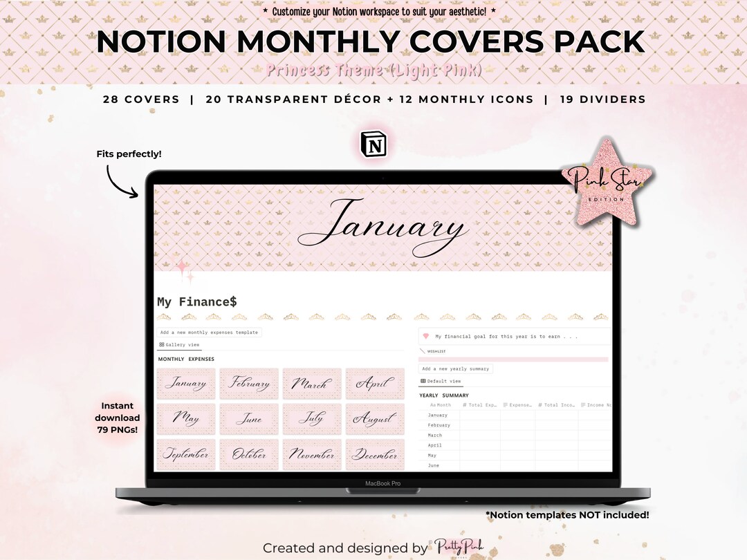 Monthly Notion Covers Pack | Customization Bundle | Baby Pink Notion ...