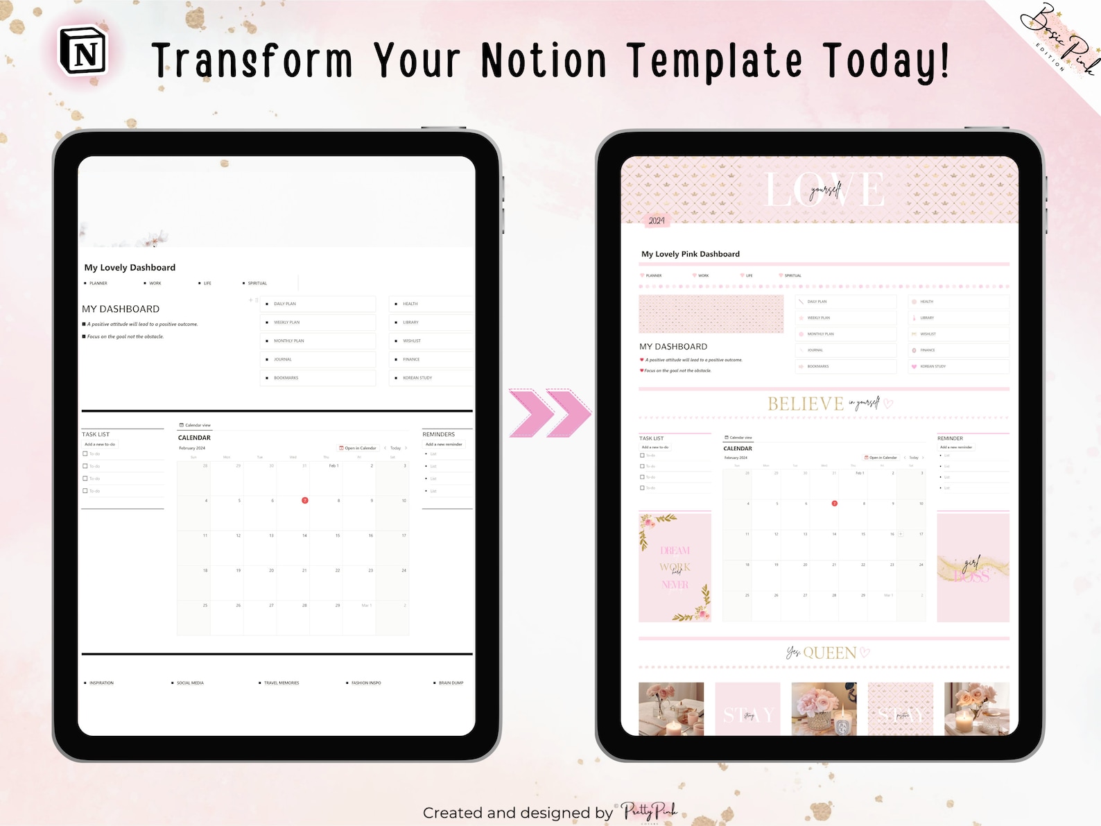 Notion Customization Bundle Pink Aesthetic Notion Life Planner Notion ...