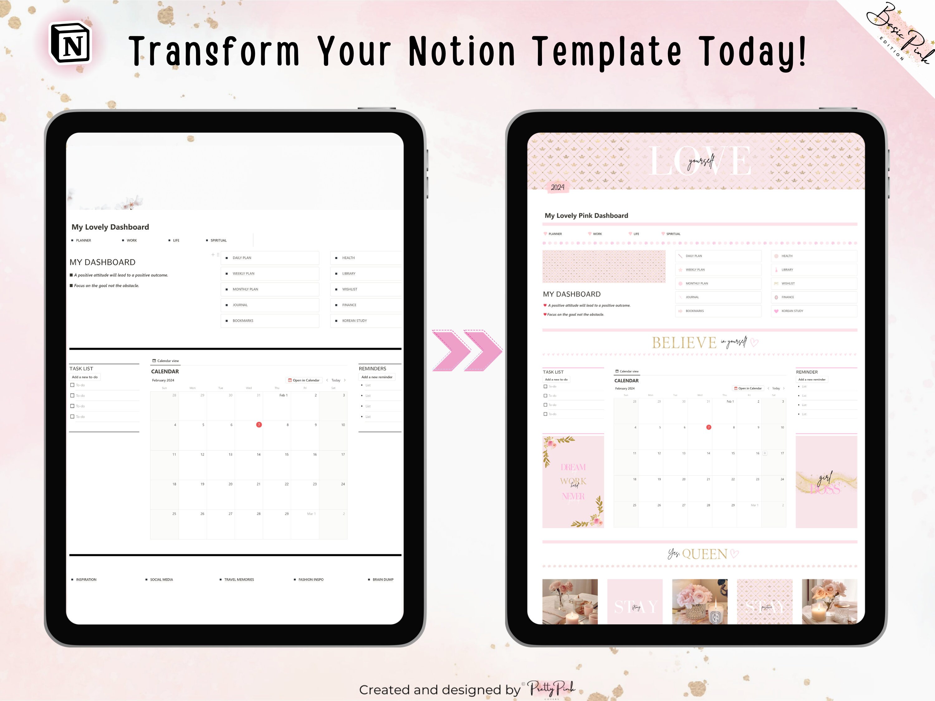 Notion Customization Bundle Pink Aesthetic Notion Life Planner Notion ...