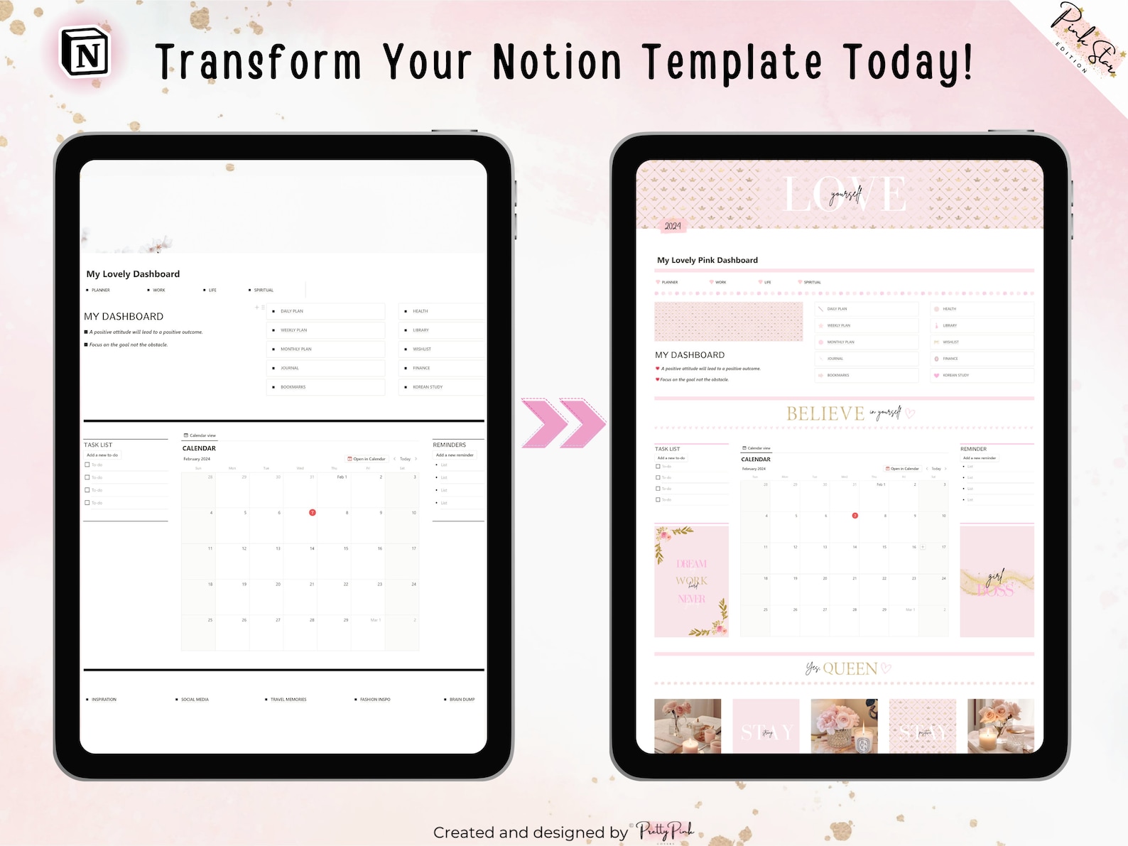 Pink Notion Planner Bundle | Girly Aesthetic Stickers, Icons (digital ...